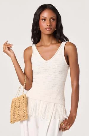 Astr The Label Kate Fringe Hem Sweater Tank Top - White