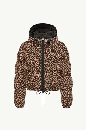 Moncler Becfigue Cropped Hooded Down Jacket With Floral Print - Black