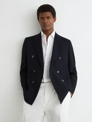 REISS Osteria Wool Herringbone Double-breasted Blazer Tailored-fit