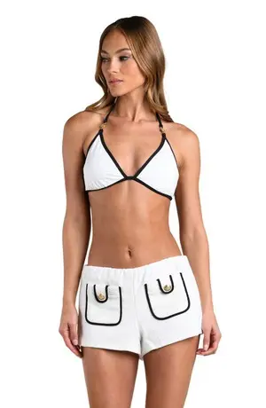 L'AGENCE Amiya Cotton Terry Cover-up Shorts With Contrast Piping