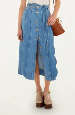 Farm Rio Tie Waist Midi Skirt - Denim
