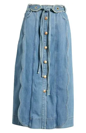 Farm Rio Tie Waist Midi Skirt With Golden Hardware