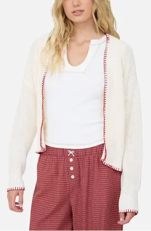 J.O.A. American Flag Cardigan - Ivory