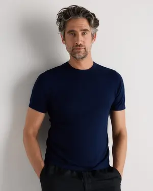 Quince Cotton-silk Short Sleeve Crewneck Sweater - Navy