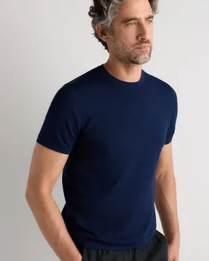Quince Cotton-silk Short Sleeve Crewneck Sweater - Navy