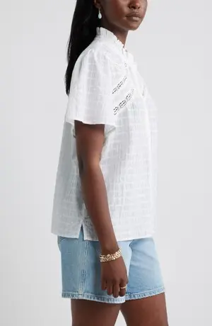 Caslon Lace Trim Button Front Top - White