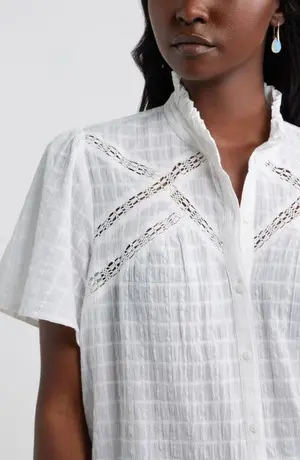 Caslon Lace Trim Button Front Top - White
