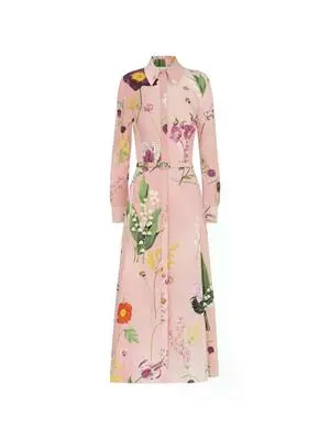 Oscar De La Renta Botanical-printed Belted Midi Shirt Dress - Pink