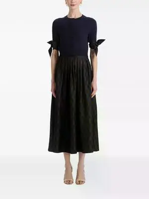 Oscar De La Renta Argyle Tie-detailed Short-sleeved Cropped Cardigan - Blue