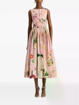 Oscar De La Renta Botanical Print Draped Midi Dress - Pink