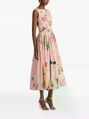 Oscar De La Renta Botanical Print Draped Midi Dress - Pink