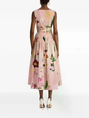 Oscar De La Renta Botanical Print Draped Midi Dress - Pink