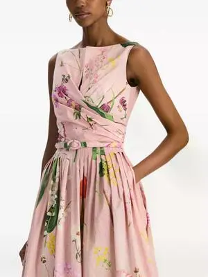 Oscar De La Renta Botanical Print Draped Midi Dress - Pink
