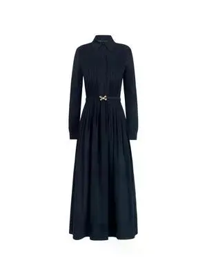Oscar De La Renta Bow-belt Pleated Flared Midi Shirt Dress - Blue