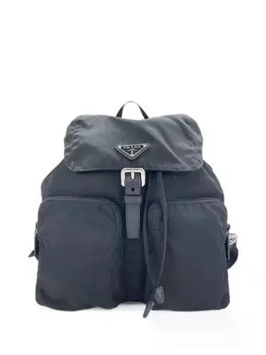 Prada 2010s Buckled Drawstring Backpack - Black