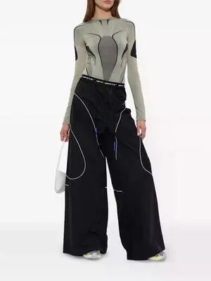 Off-White Contrast-piping Wide-leg Trousers - Black