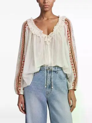 Zimmermann Aster Embroidered Ruffled Blouse - White