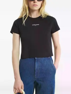 Maison Kitsuné Logo Print Cropped T-shirt - Black