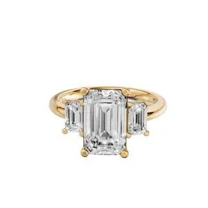 AYA FINE JEWELRY Aya Fine Jewelry 4.35 Ct Emerald Cut Lab Grown Diamond Three Stone Ring In 14k Gold With IGI Certification