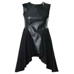 METAMORPHOZA Sleeveless Asymmetric Top With Vegan Leather - Black