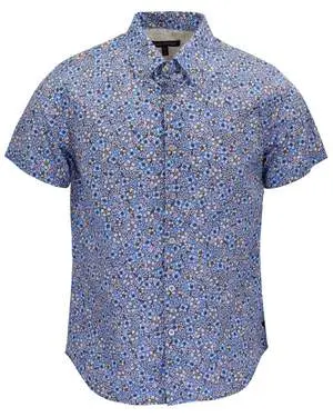 LORDS OF HARLECH Tim Floral Field Printed Button Up Shirt - Blue
