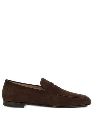 TOD'S Pashmy Suede Deconstructed Loafers With Penny Strap And Embossed Monogram - Brown