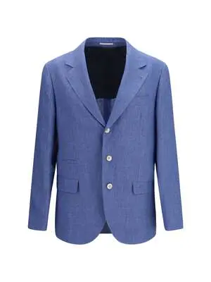 Brunello Cucinelli Deconstructed Single-breasted Jacket In Mélange Linen - Blue