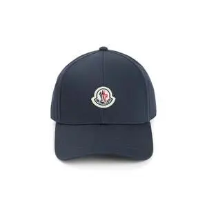 Moncler Navy Cotton Baseball Cap With Logo Detail - Blue