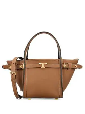 TOD'S T Signature Leather Mini Shopper Bag - Brown