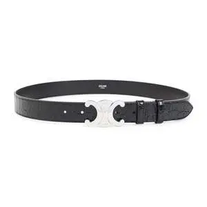Celine Triomphe Belt In Crocodile-embossed Calfskin With Silver-tone Buckle - Black