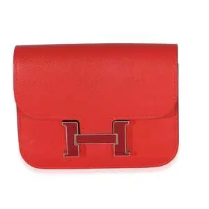 Hermès Epsom Rouge De Coeur Constance Slim Wallet Phw - Red