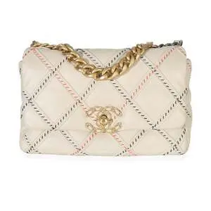 Chanel Multicolor Quilted Lambskin 19 Flap Bag - Beige