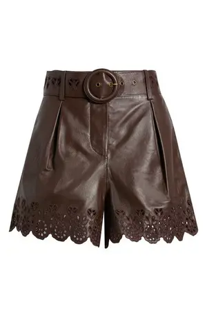 Farm Rio Heart Cutout Belted Leather Shorts