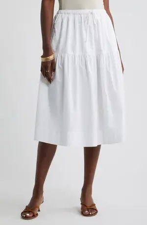 Caslon Drop Waist Poplin Midi Skirt - White