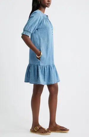 Caslon Chambray Puff Sleeve Shift Dress