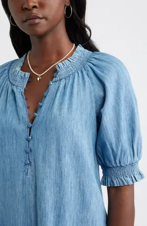 Caslon Chambray Puff Sleeve Shift Dress