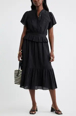Caslon Lace Trim Peplum Midi Dress - Black