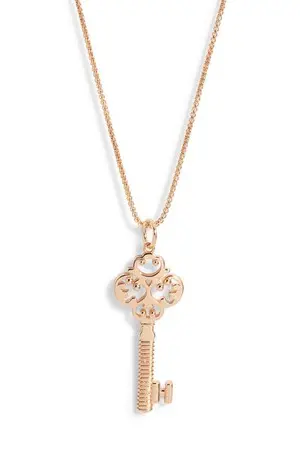 OPEN EDIT Filigree Key Pendant Necklace - Gold