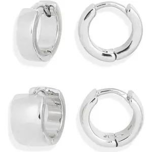 OPEN EDIT Set Of 2 Huggie Hoop Earrings - Silver