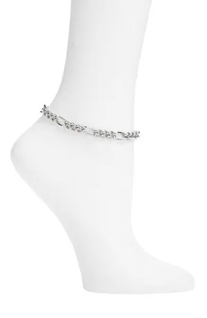 OPEN EDIT Textured Curb Chain Anklet Silver