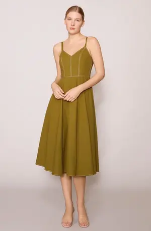 MELLODAY Contrast Stitched Poplin Midi Dress