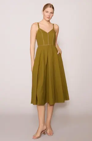 MELLODAY Contrast Stitched Poplin Midi Dress
