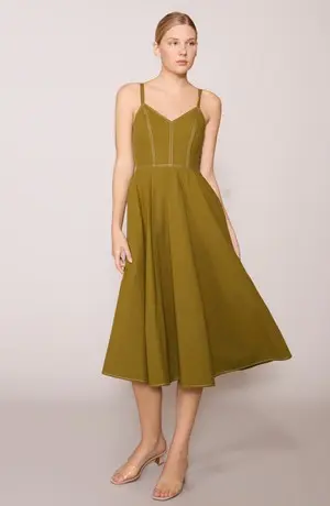 MELLODAY Contrast Stitched Poplin Midi Dress