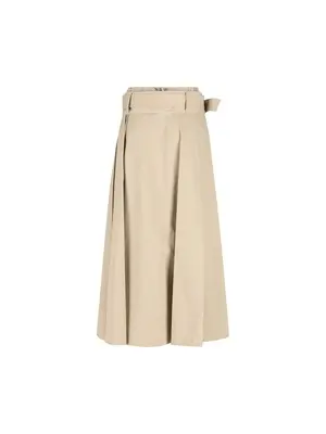 Loewe Pleated Midi Skirt With Engraved Logo Belt Buckle - Light Brown