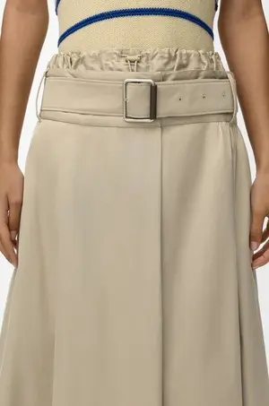 Loewe Pleated Midi Skirt With Engraved Logo Belt Buckle - Light Brown