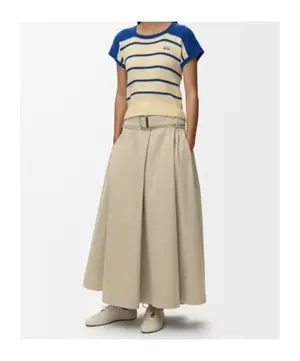 Loewe Pleated Midi Skirt With Engraved Logo Belt Buckle - Light Brown