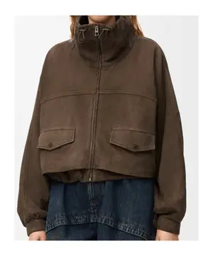 Loewe Suede Cropped Jacket With Leather Details - Dark Brown