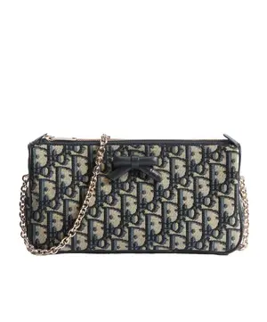 Dior Oblique Bow Pouch With Chain - Black