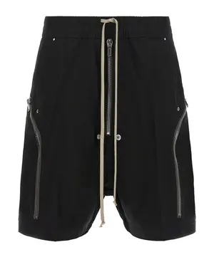 Rick Owens Cotton Poplin Drawstring Zip Detail Bermuda Shorts