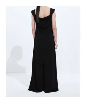 Bottega Veneta Draped Jersey Maxi Dress With Woven Leather Straps - Black